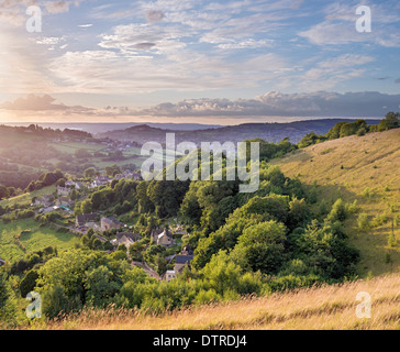 Summer view from Rodborough Common in The Cotswolds, over the Severn ...