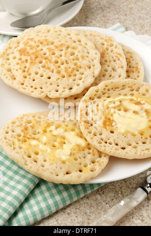 Stack of pikelets or flat crumpets Stock Photo - Alamy