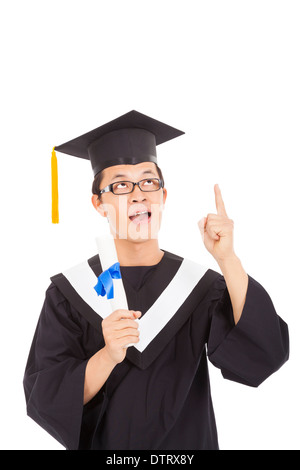 graduation student thinking some ideas and holding diploma Stock Photo ...