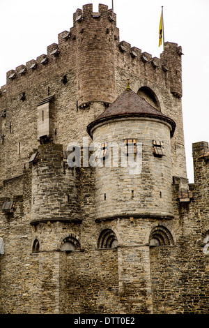 The Gravensteen (Castle of the Counts) in Ghent, Belgium, is an iconic ...