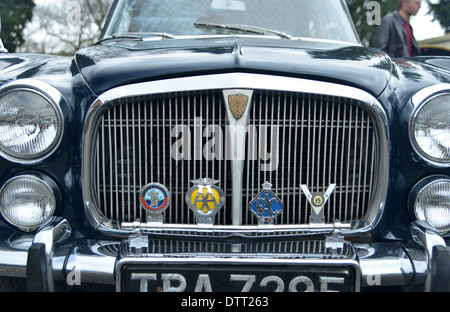 Front grill of a Vintage Rover P5 Car with old RAC and AA badges Stock ...