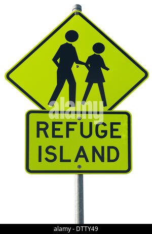 Refuge Island road safety sign Stock Photo - Alamy