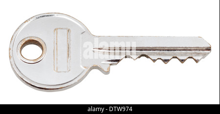 used steel door key for cylinder lock isolated on white background ...