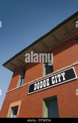 USA, Kansas, Dodge City, train station sign Stock Photo - Alamy