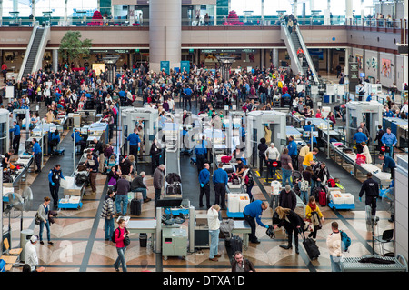 Long crowded security lines at Denver International Airport, Colorado ...
