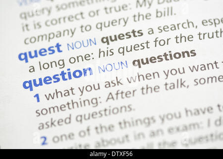 Quest and question definition Stock Photo - Alamy