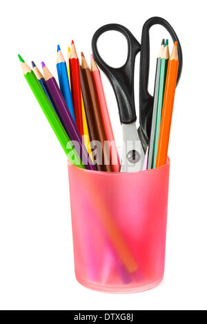 stationery set of pencils and scissors in a stand, sepia photo Stock ...