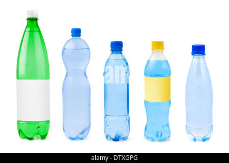 Collection of empty blue plastic water bottles for recycling or resuse ...