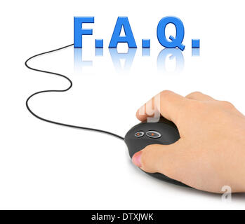 3d hand and word FAQ concept,Cartoon Gesture Icon Mockup. 3D rendering ...