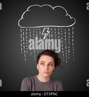 Young woman with thundercloud above her head Stock Photo - Alamy