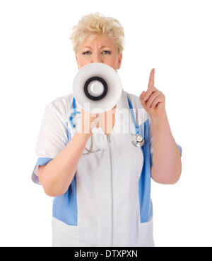 mature woman holding a megaphone Stock Photo - Alamy