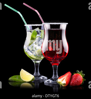 alcohol cocktail set with tasty summer fruits. Berry cooler cocktail ...