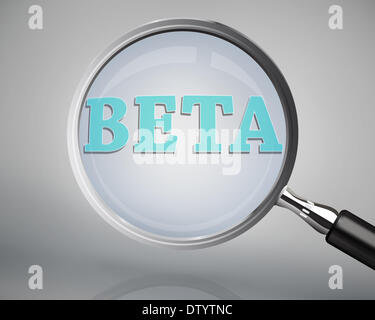 Magnifying glass showing beta word in white Stock Photo - Alamy