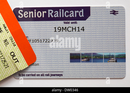 A Senior Railcard train travel discount card with train tickets stamped ...