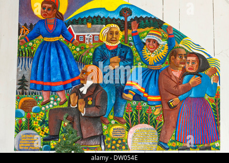 Sami art, the daily life of the Sami people, colourful wood carving ...