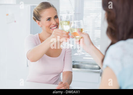 Radiant women having a toast with white wine Stock Photo - Alamy