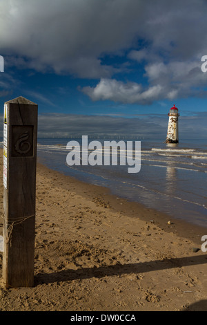 Signpost on Talacre Beach, Wales Stock Photo - Alamy
