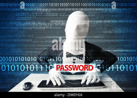 Hacker in morph 3d mask stealing password Stock Photo - Alamy