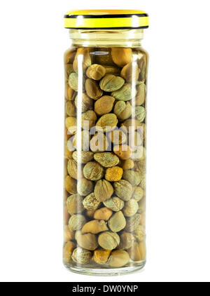 Glass jar with tinned capers isolated on white Stock Photo - Alamy