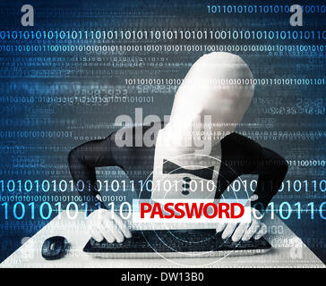 Hacker in morph 3d mask stealing password Stock Photo - Alamy