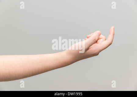 Human hand with curl index finger on light gray background Stock Photo ...