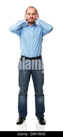 The deaf young man put his hand to his ear, listened. High quality ...