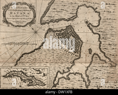 Havana, Cuba City Plan - 1700's Stock Photo - Alamy