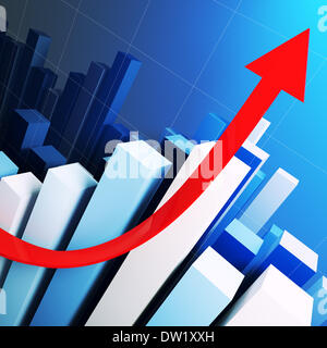 business growing stat and red arrow 3d background Stock Photo - Alamy