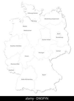 Map of German states on white background. A small scale contour map of ...