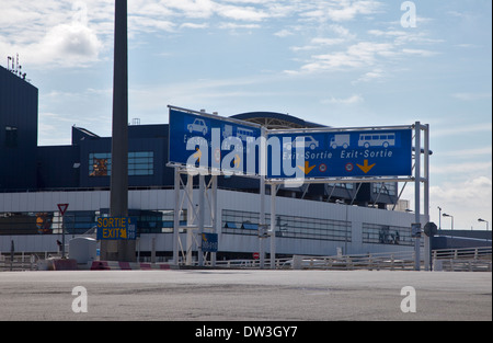 Ferry terminal loading port area, road marking with lane numbers and ...