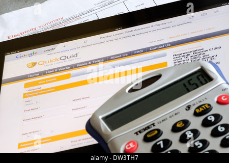 Quick Quid website with calculator and utility bill, England, UK Stock ...