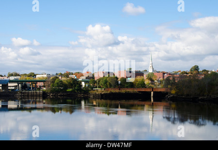 Bangor Maine from river panoramic with church and skyline in Northern ...