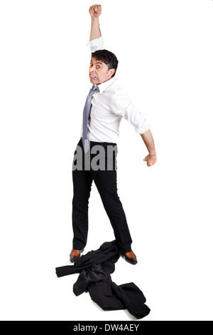 Man Throwing Fist in the Air in Celebration at Sunset After Climbing ...