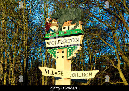 Wolferton, Norfolk, village sign, England, UK Stock Photo - Alamy