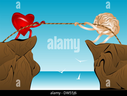 heart and brain tug of war rope, 3d illustration Stock Photo - Alamy