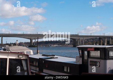 Eurostar train crossing the Medway bridge in Kent, England on way from ...