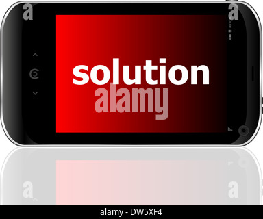 smartphone with word solution on display, business concept Stock Photo ...