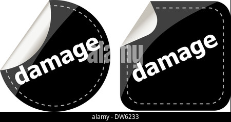 damage word on black stickers web button set, label, icon Stock Photo ...