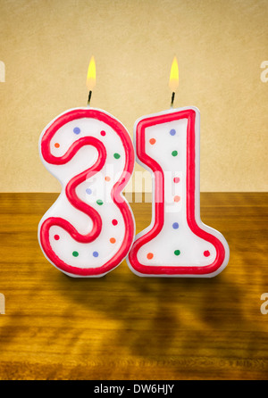 Birthday number 31 - Candle with red velvet cake Stock Photo - Alamy