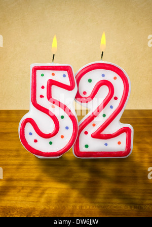 Birthday candles number fifty two isolated on white background Stock ...