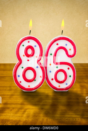 Birthday candles number eighty six isolated on white background Stock ...