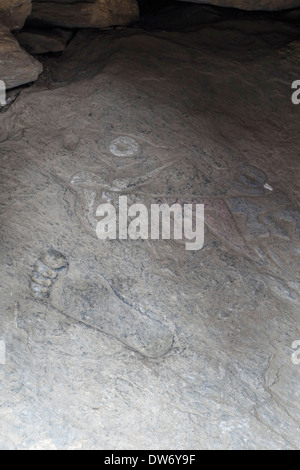 Footprint in rock slab in the Milarepa Cave shrine, Tsum Valley, Nepal ...