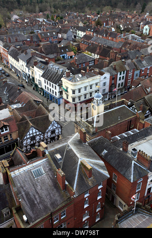 Rooftop view over Ludlow from St Laurences parish church, Ludlow town ...
