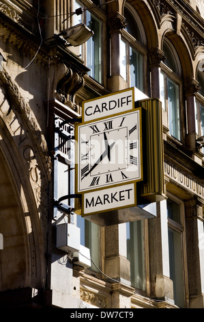 Clock outside of the entrance to Cardiff Market, St Mary Street ...