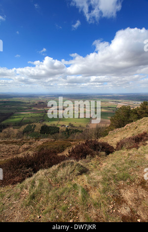 Scenic view of the plains of Shropshire and The Wrekin from the Caer ...