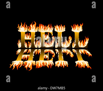 Hell letters on fire word text flames smoke burning. Written in English ...