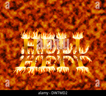 Hell letters on fire word text flames smoke burning. Written in English ...