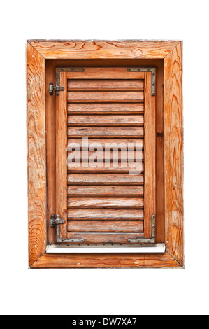 Italian style wooden window with closed shutter blinds on brick wall ...