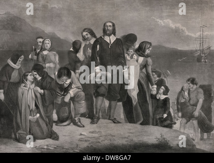 Landing Pilgrims Plymouth Massachusetts December 22nd 1620 Stock Photo ...