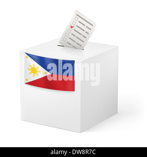 Election in Philippines: ballot box with voting paper on white ...